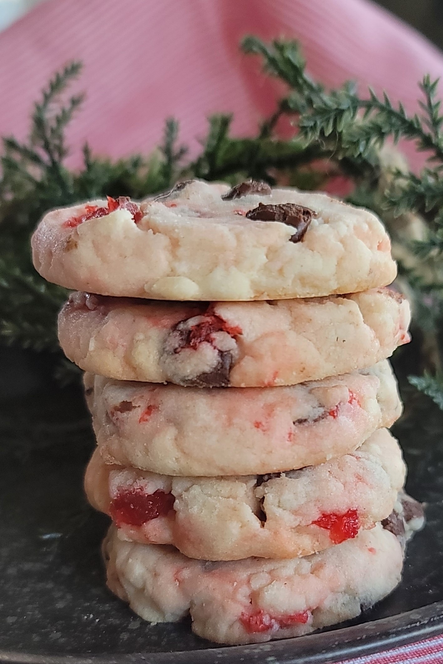 Chocolate Chip Maraschino Cherry Shortbread Cookies - Plated for Two
